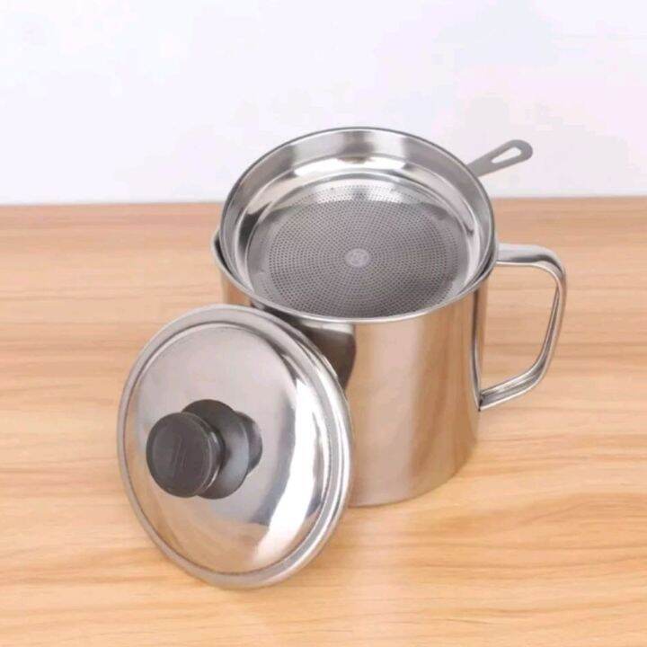 Kitchen Oil Pot Stainless Steel Oil Container with Lid Mesh Filter ...