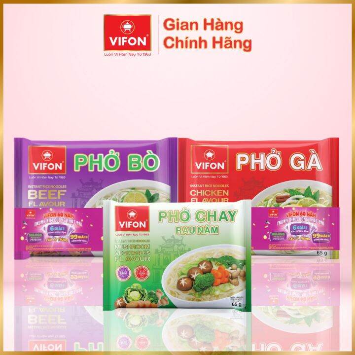 Thùng 30 gói Phở VIFON vị Bò / Gà / Chay Rau Nấm 65gr/gói | Lazada.vn