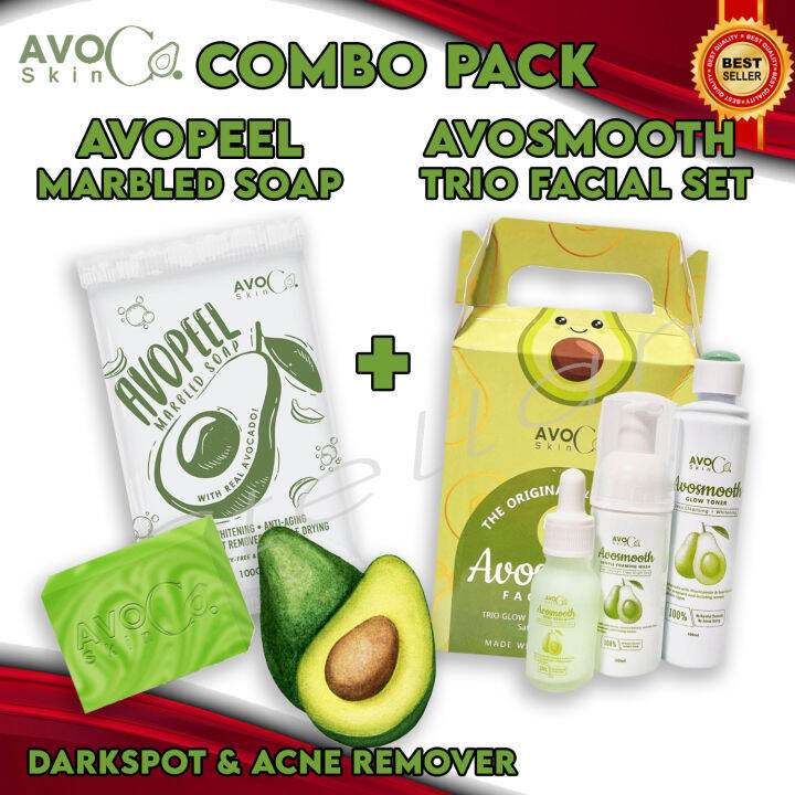 COMBO PACK of Avo Skin Co. Avosmooth Facial Set and Avo Skin Co. Avopeel Bleaching Soap made ...