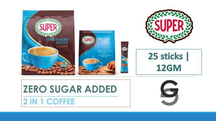 Super 2in1 Coffee - Zero Sugar Added [12gm x 25 sticks] | Lazada