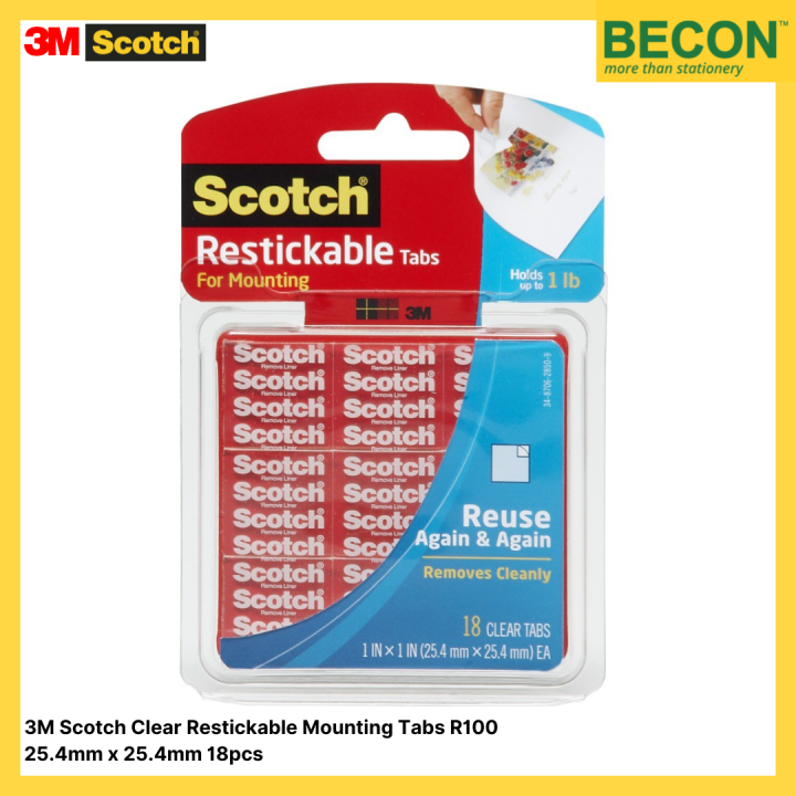 3M Scotch Clear Restickable Mounting Tabs R100 25.4mm x 25.4mm 18pcs ...