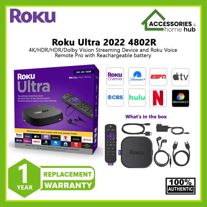 Roku Ultra 2022 4802R 4K/HDR/HDR/Dolby Vision Streaming Device and Roku ...