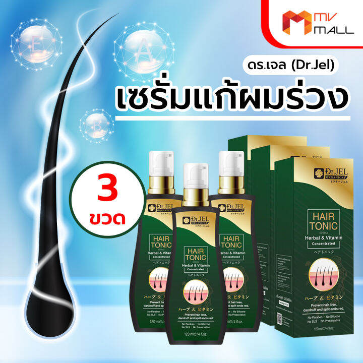 [3 ขวด] ดร.เจล (Dr.Jel) Hair Tonic เซรั่มบำรุงผม ลดผมหลุดร่วง เสริม ...