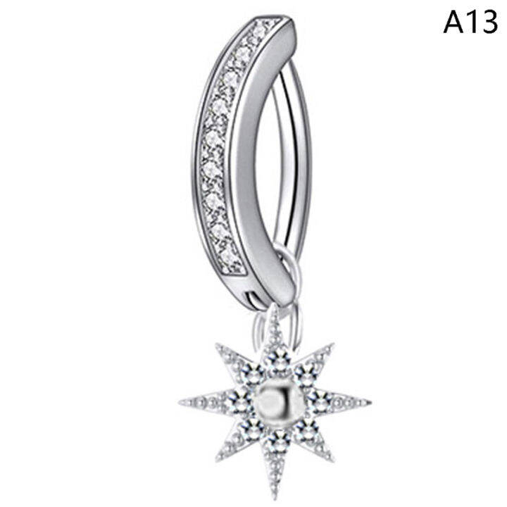 NEW ARRIVAL Reversed Bar Belly Button Rings Dangle Moon Star Navel Ring ...