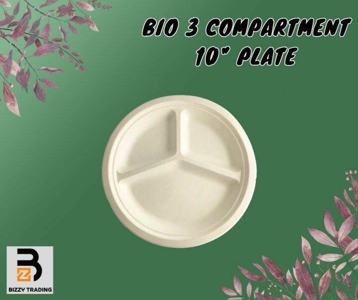 Biodegradable Disposable 10" Round 3 Compartment Plate / Sugarcane ...