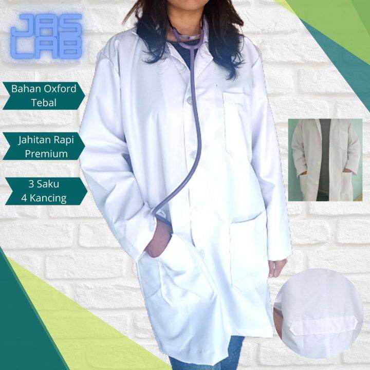 Original Jas laboratorium Baju Lab farmasi lengan panjang putih , harga ...