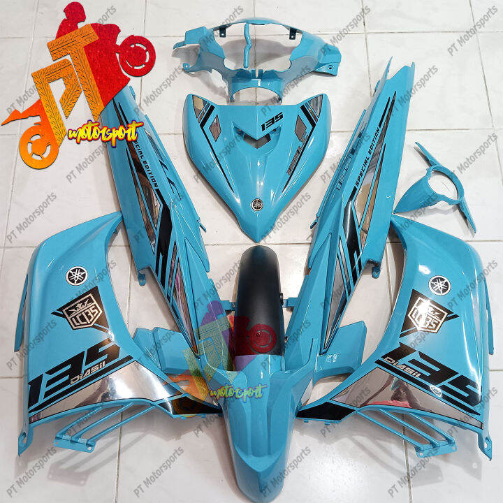 Yamaha Lc 135 Cover Set Sky Blue Special Edition Sticker Black Chrome ...