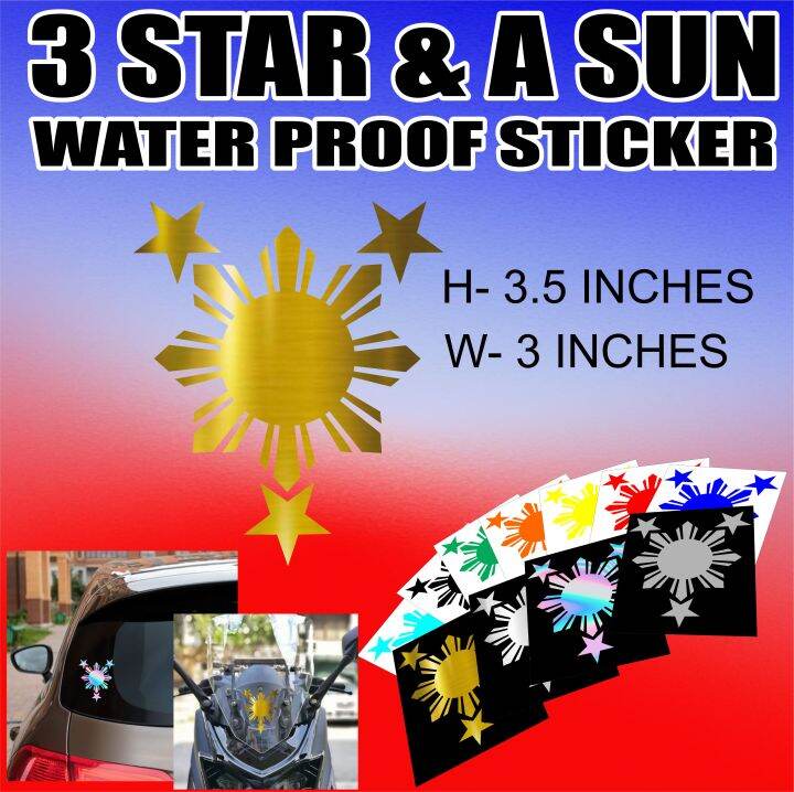3 star and a sun sticker,water proof,vinyl sticker, cutout, gold ...