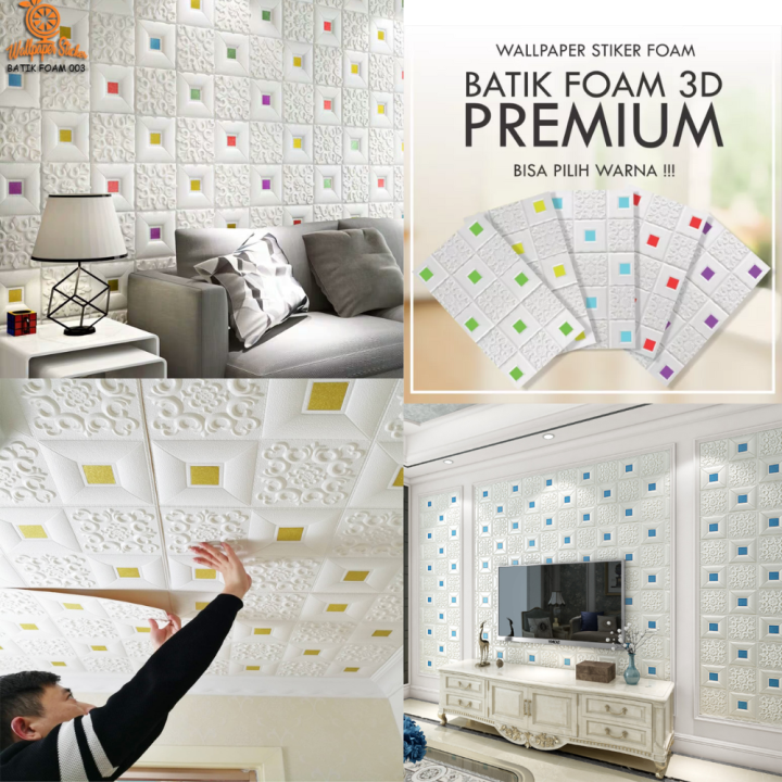 ( Isi 10 Lembar ) COD Wallpaper dinding 3d foam timbul motif batik Wallpaper Stiker dinding ...