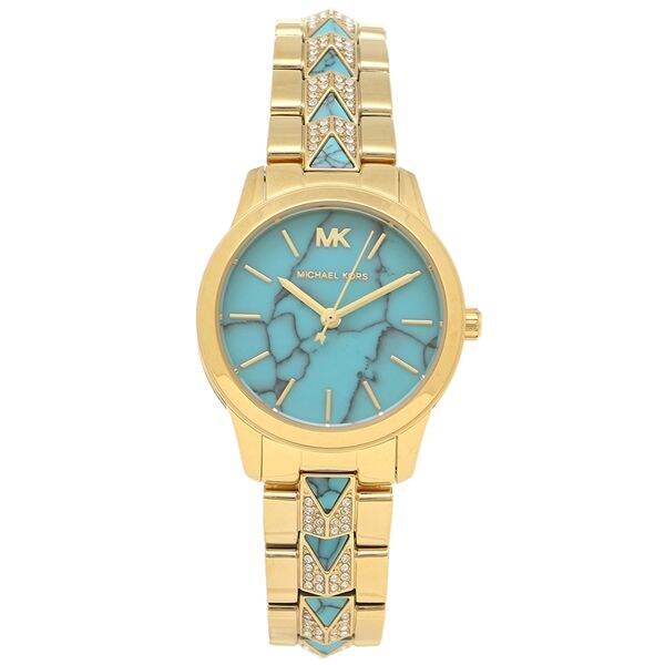นาฬิกาข้อมือผู้หญิง MK6673 MICHAEL KORS Runway Turquoise Dial Gold Tone ...