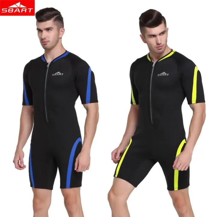 SBART One-piece Men 2mm Wetsuit Short Sleeve Freediving Spearfishing ...