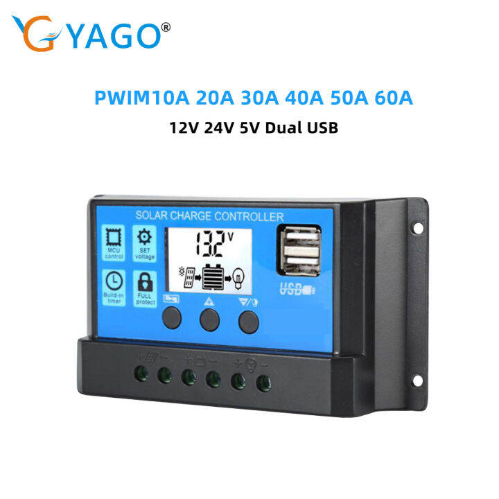 RCYAGO 60A/50A/40A/30A/20A/10A Solar Charger Controller Accumulator PWM MCU Solar Chage ...