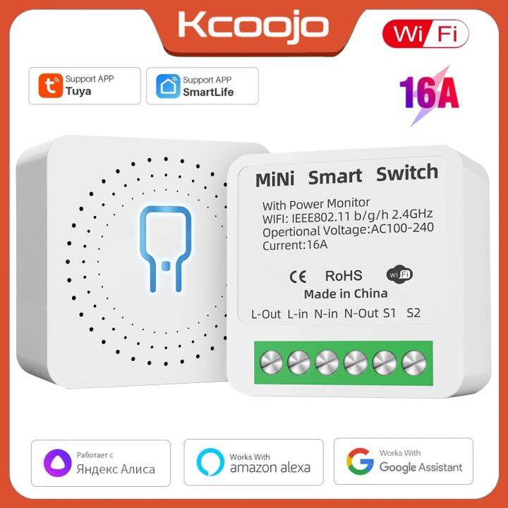 16A Tuya WiFi MiNi Smart Switch Power Monitor Timer Wireless Switch ...