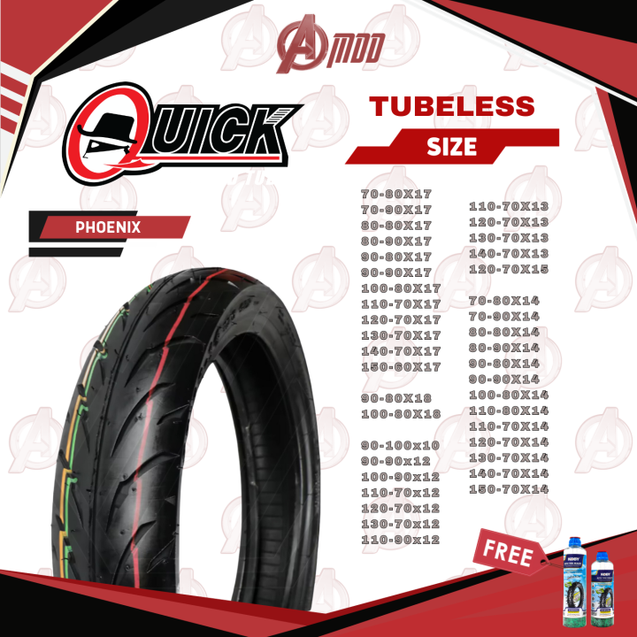 QUICK TIRE QUICK PHOENIX TUBELESS (w/ FREE Koby Tire Sealant) | Lazada PH