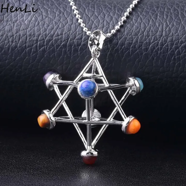 HENLI Hollow Healing Merkaba Chakras 7 Chakra Pendant Necklace Star ...