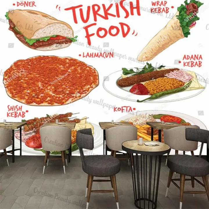 Turkish Cuisine Restaurant Custom Mural Half Bread Doner Kebab Barbecue ...