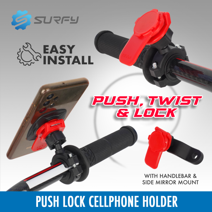 Push Lock Cellphone Holder Set Handle Bar Mount With Side Mirror Mount ...