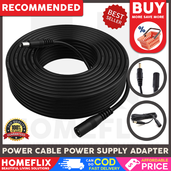 Homeflix Extension cord socket for camera, cctv cable wire, flat male ...