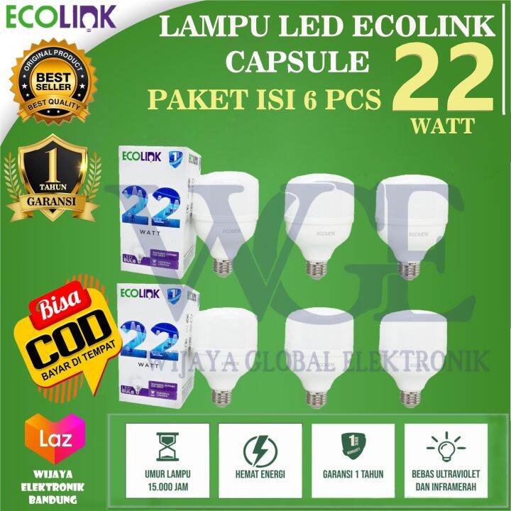 Bundle 6 pcs Lampu LED Ecolink Capsule Kapsul Bohlam Bulb 22 watt ...