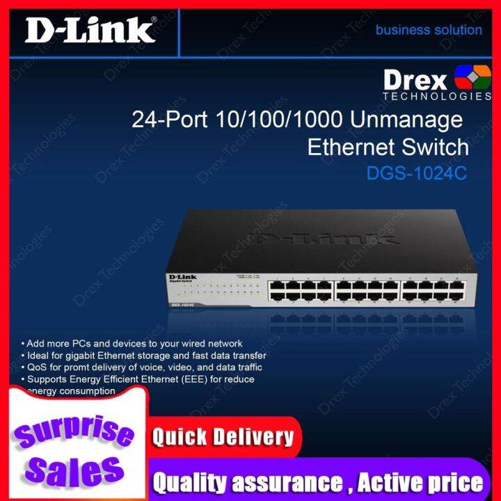 D-Link DGS-1024C 24-Port Gigabit Rackmount Unmanaged Metal Switch 10 ...