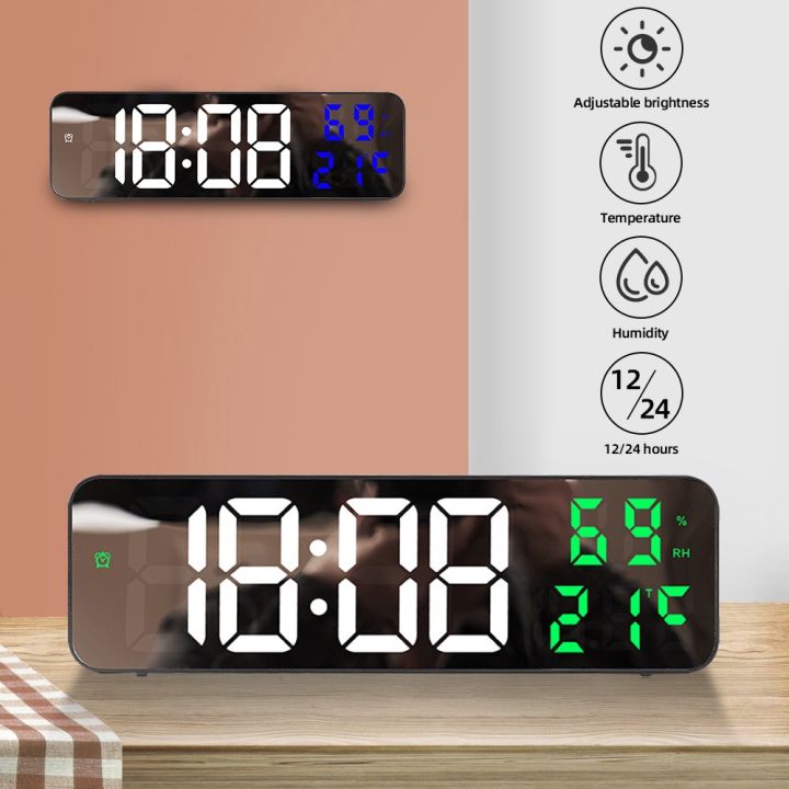 LED Digital Wall Clock with Temperature Humidity Date Display Alarms ...