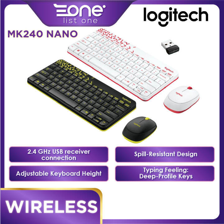 Logitech Wireless Keyboard Mouse Combo Mk240 Nano Black Chartreuse Yellow White Vivid Red