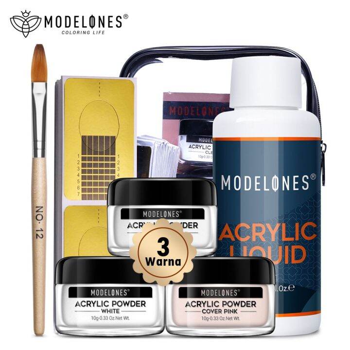 MODELONES Clear Acrylic Powder Kit 3 Warna Cair Monomer Nail Starter ...