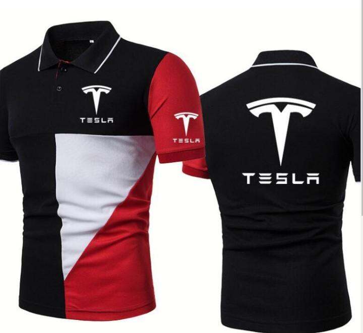 New Men's Polo Shirt Tesla Car Logo Printing Summer Color Contrast ...