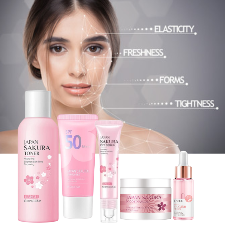 SAKURA SKINCARE SET [Toner + Cream + Serum + Eye Serum + Sunscreen ...