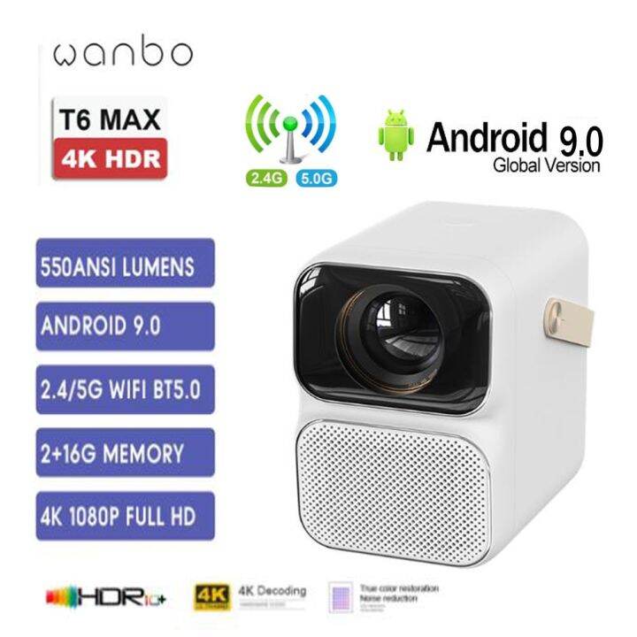 Wanbo T6 MAX Projector 4K 1080P Android 9.0 Mini Projector 550ANSI ...