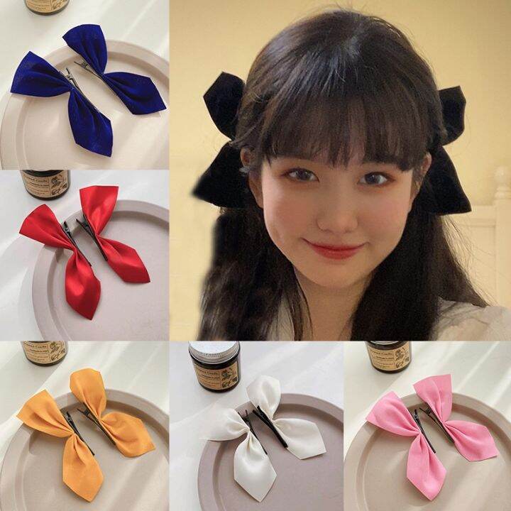 2PCS Retro Silk Clips Bow Hair Pin Korean Style Girl Ribbons Bangs ...