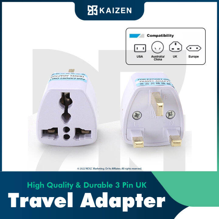 KAIZEN Universal UK 3 Pin Travel High Power Plug Socket Adapter New ...