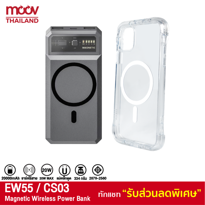 [แพ็คส่งเร็ว] Eloop EW55 MagCharge Powerbank + Moov Magnetic Case CS03 เคสแม่เหล็ก 20000mAh PD ...