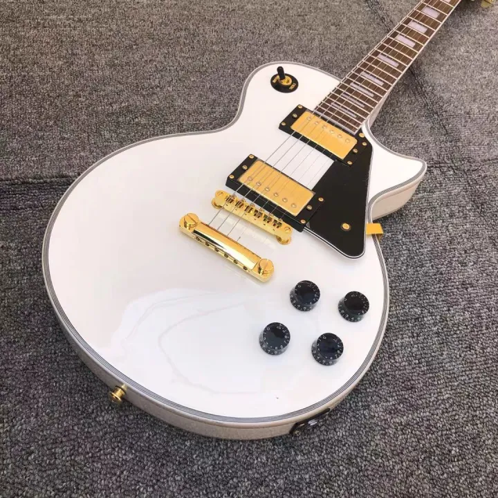 Electric guitar Gibson Les Paul White Custom LP ,Gold hardware,Free ...