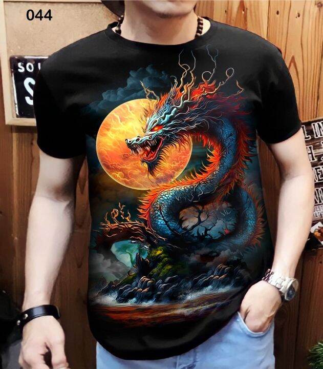 Kaos Distro Pria Motif Naga Bulan | Lazada Indonesia