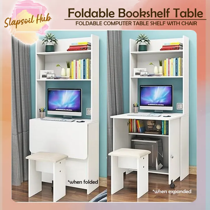 SLAPSOIL HUB Foldable Study Desk Folding Table Bookshelves Study Table ...