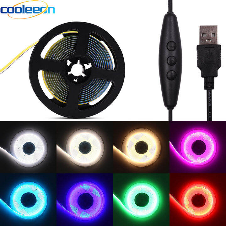 RA90 Flexible 5V FOB COB LED Strip with Dimmer USB Powered 1m 2m 3m ...