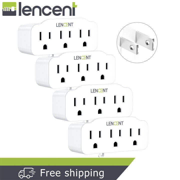 LENCENT 4 Pack Multi Plug 3 Prong to 2 Prong Adapter Extender with 3 ...