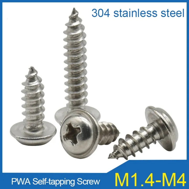 50PCS PWA Self tapping Screw M1.4 M1.7 M2 M2.6 M3 M3.5 M4 304 Stainless Steel Cross Round Pan ...