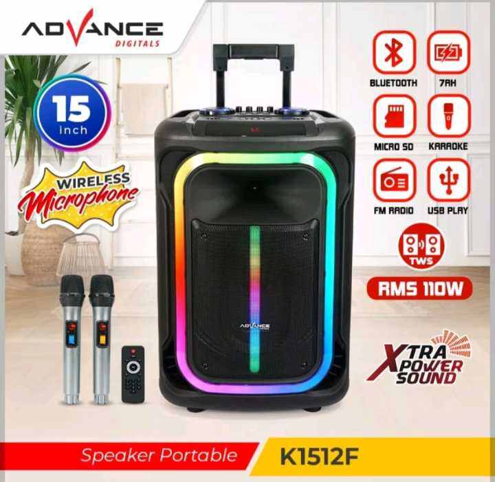 Speaker Portable Advance K1512F Speaker Bluetooth 15 Inch Free 2 Mic Wireless | Lazada Indonesia