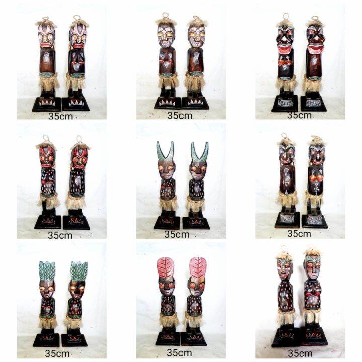 Patung kayu Bali antik set 2 tinggi 35 cm Pajangan patung kayu - Patung ...