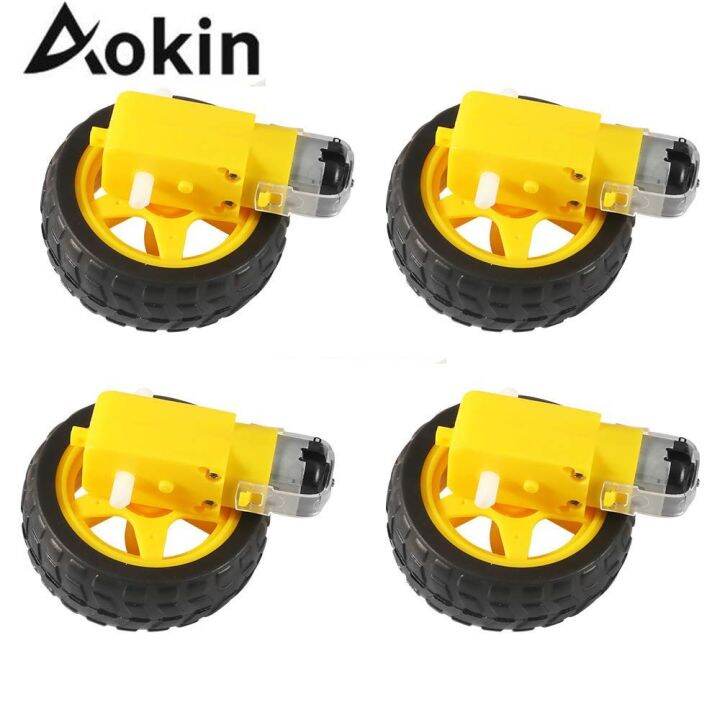 DC Electric Motor with TT Motor Tire Wheel 3-6V Dual Shaft Gear Motor ...