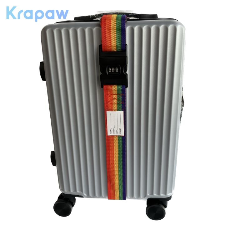 **TSA 007 cirtificated** สายรัดกระเป๋าเดินทาง สีรุ้ง มีรหัสล็อคและป้าย ...