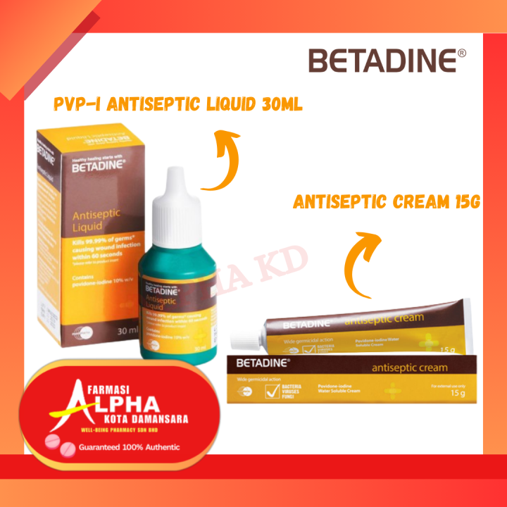 Betadine PVP-I Antiseptic Liquid 30mL / Betadine Antiseptic Cream 15g | Lazada