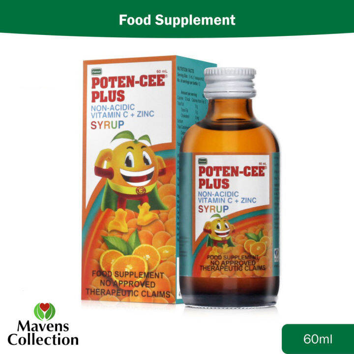 Poten-Cee Plus Syrup ( 60ml ) Non-Acidic Vitamin C + Zinc by Mavens ...