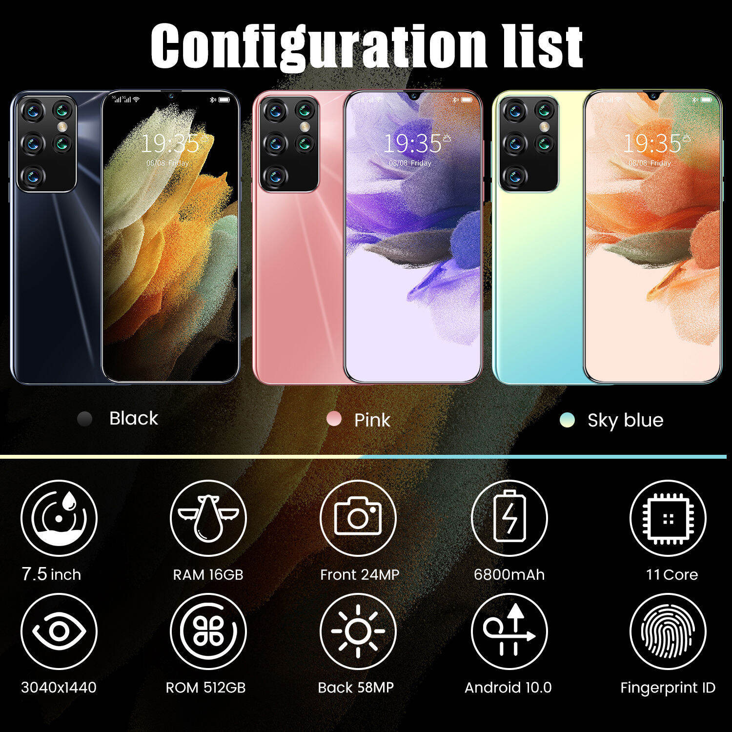 โทรศัพท์มือถือ OPPQ Rino9 Pro 5G Phantoms โทรศัพท์ 7.5“ HD+ รองรับแอป ...