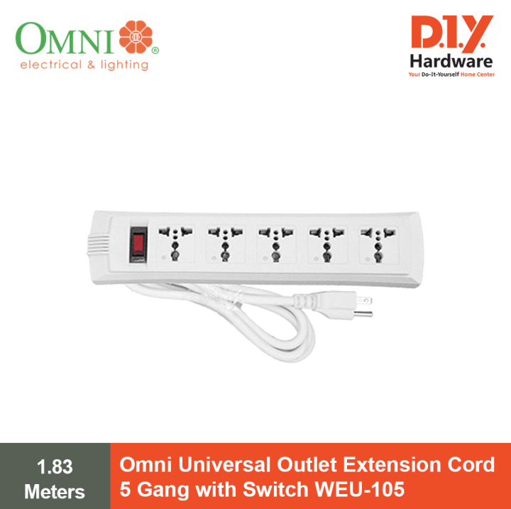 Omni Extension Cord w/ 5 Universal Outlets w/ 1 Master Switch 2500W WEU ...