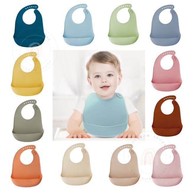 Baby Silicone Bibs Adjustable Waterproof Feeding Baby Bibs Kids Boys ...