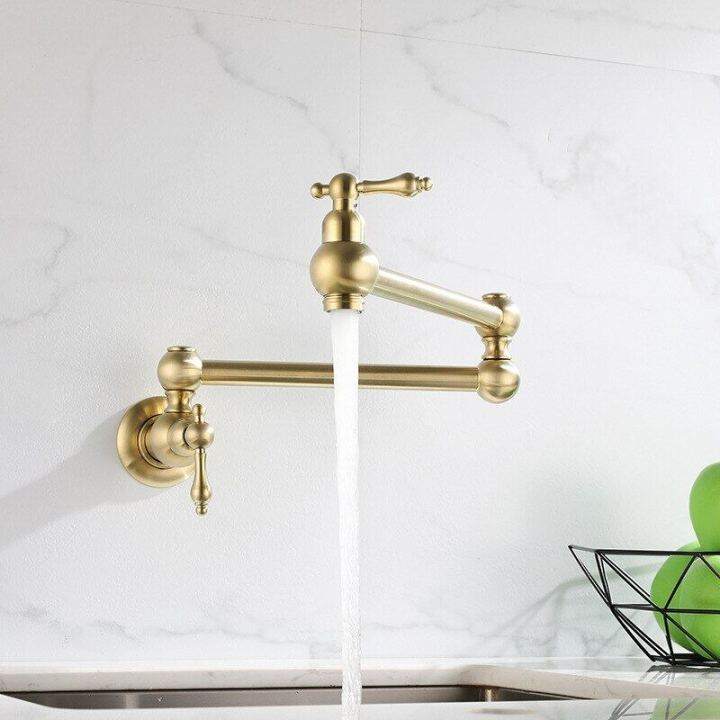 Pot Filler Tap Wall Mounted Foldable Brushed Gold Kitchen Faucet Single ...