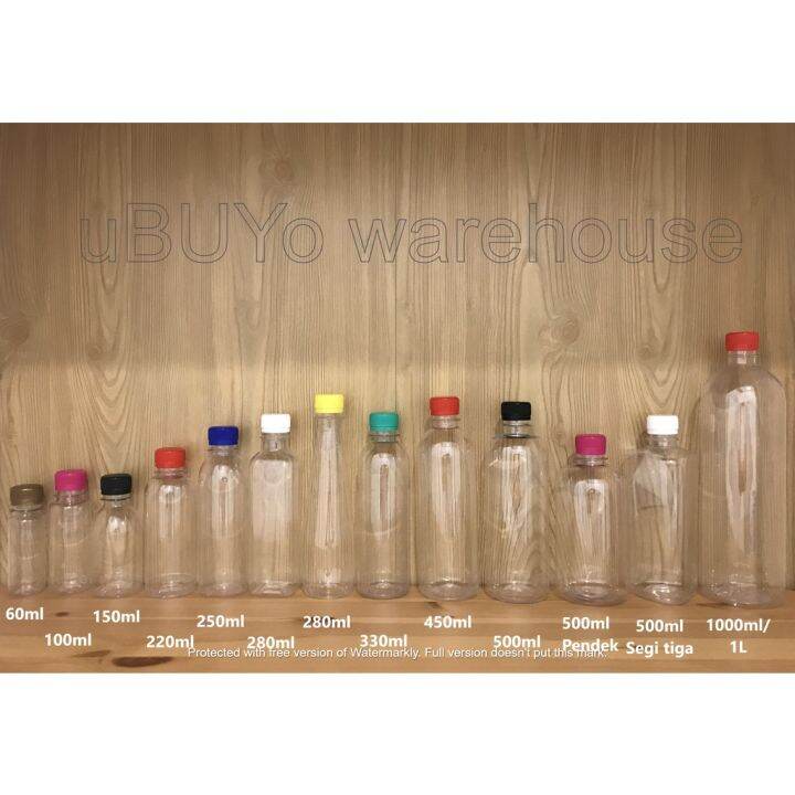 60ml 100ml 150ML 220ML 250ML 330ML 450ML 500ML 1000ML 1L Empty Plastic Bottle / Botol Kosong ...